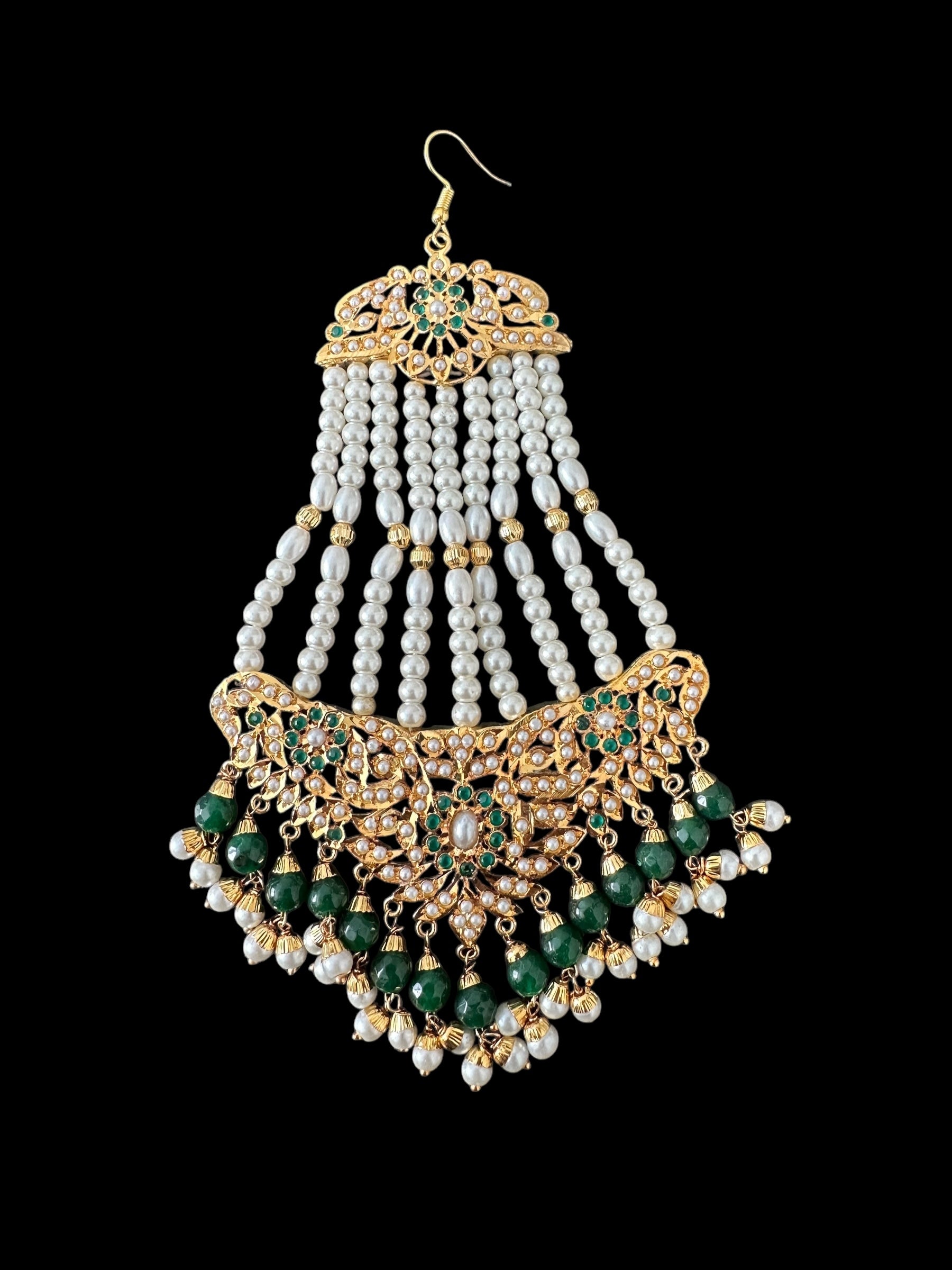 DJHR130 Hema jadau jhoomar in emerald and pearl combination ( READY TO – Deccan Jewelry