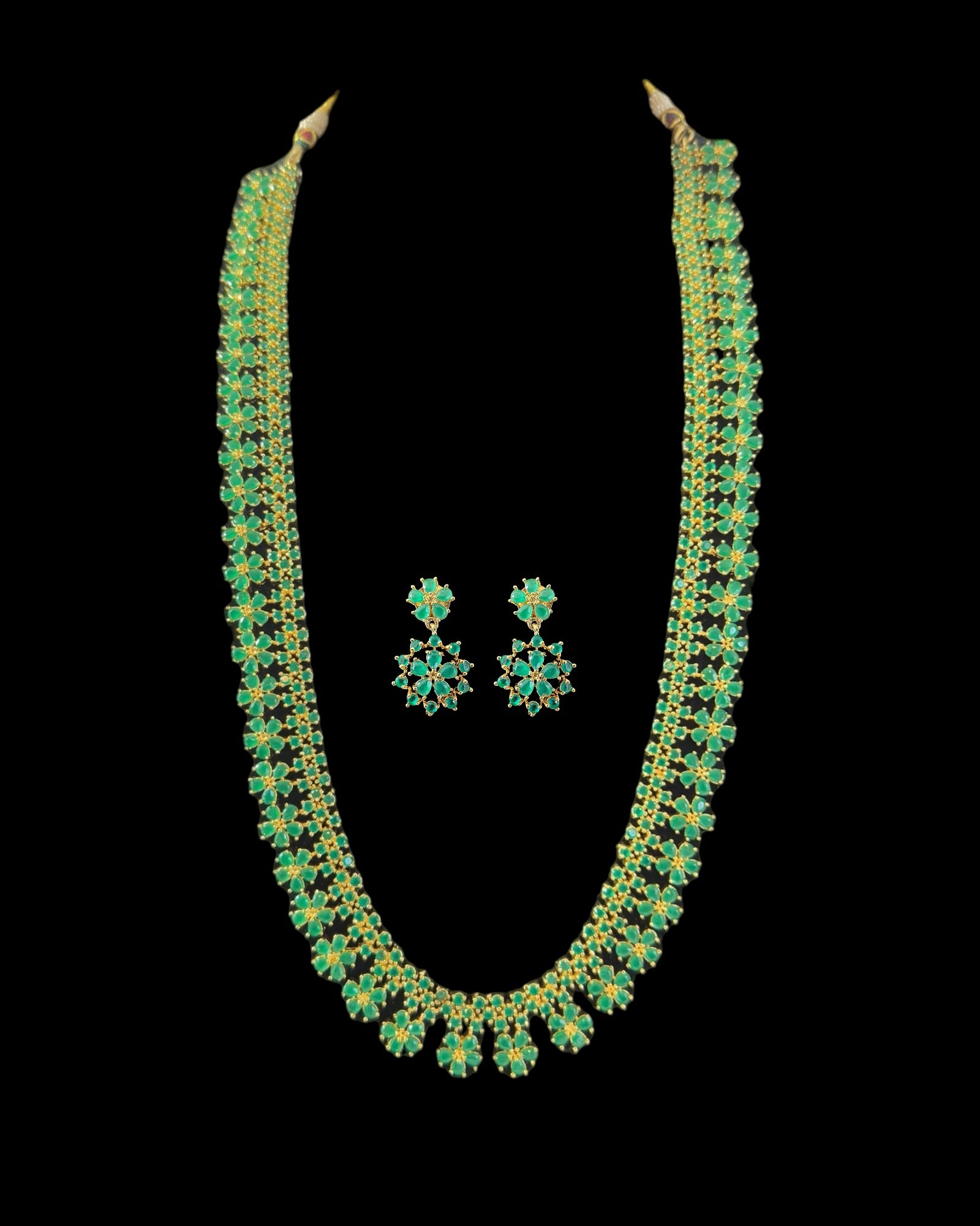 DLN115 Megha long set in cz stones - green (READY TO SHIP) – Deccan Jewelry