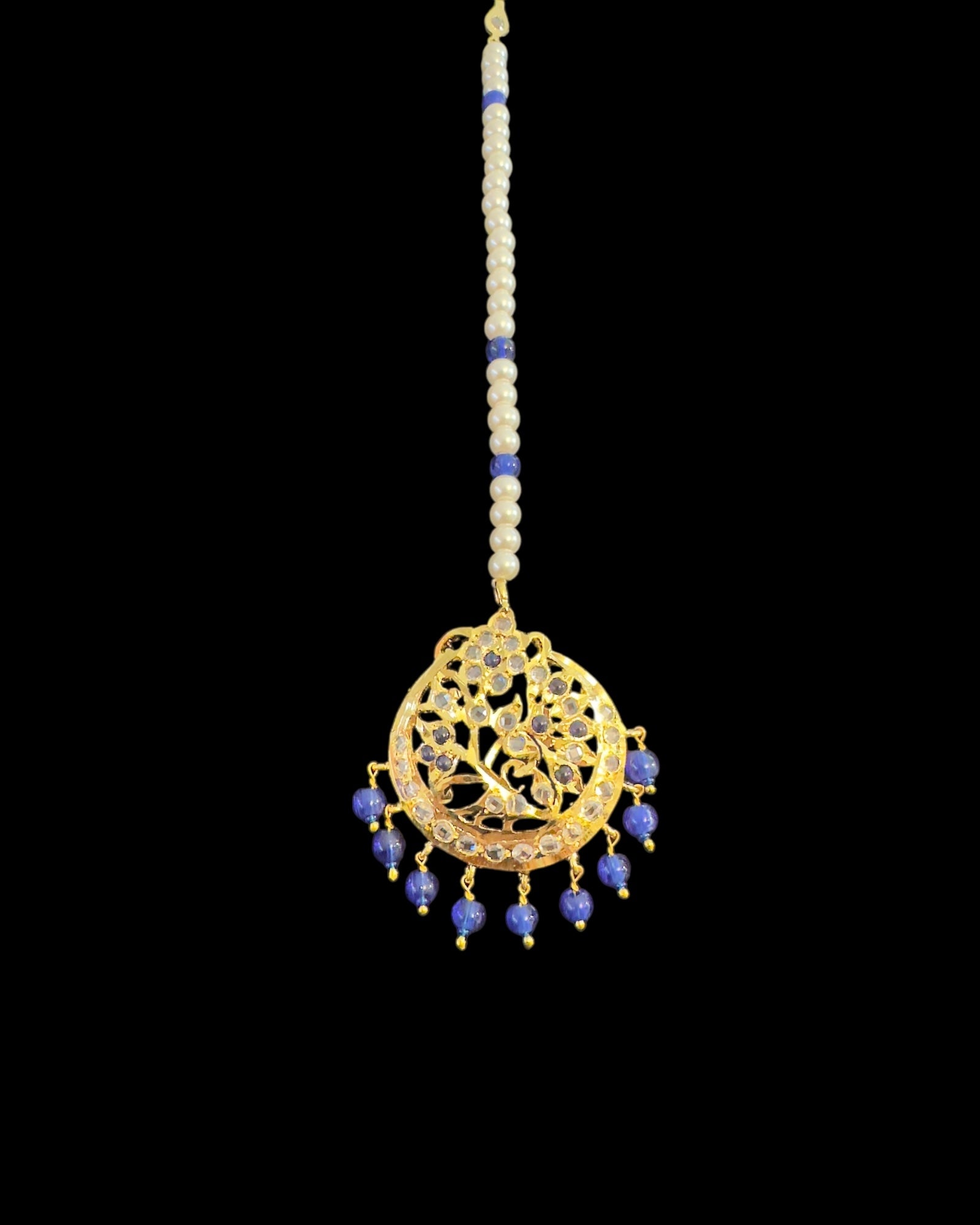 Sarah gold plated tika in blue / sapphire blue with pearls ( READY TO ...