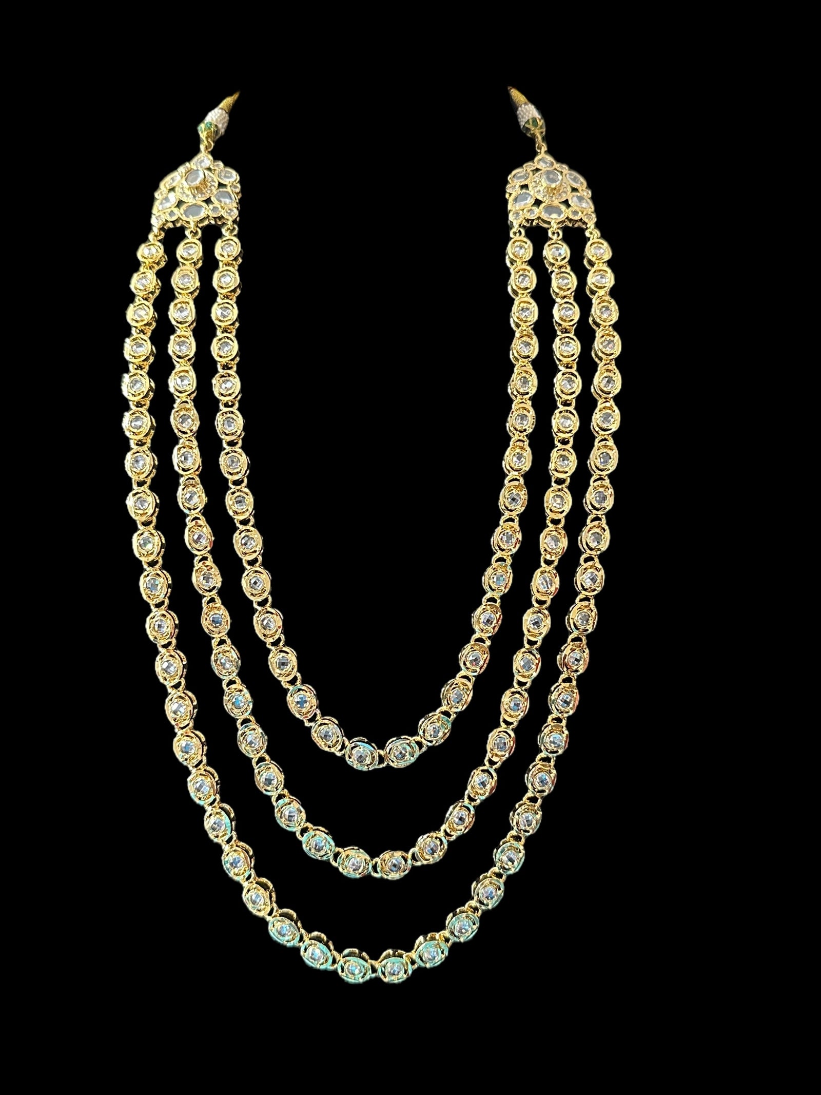 SAT96 MALLIKA gold plated three layer necklace with earrings READY T Deccan Jewelry