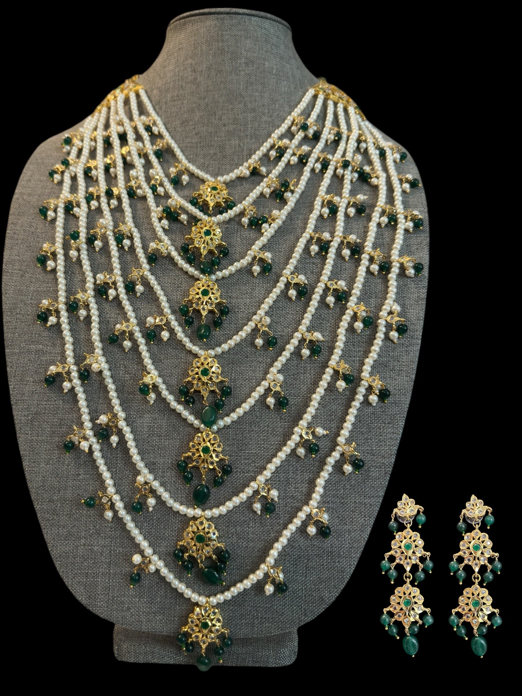 SAT103 Hyderabadi bridal satlada green ( READY TO SHIP ) – Deccan Jewelry
