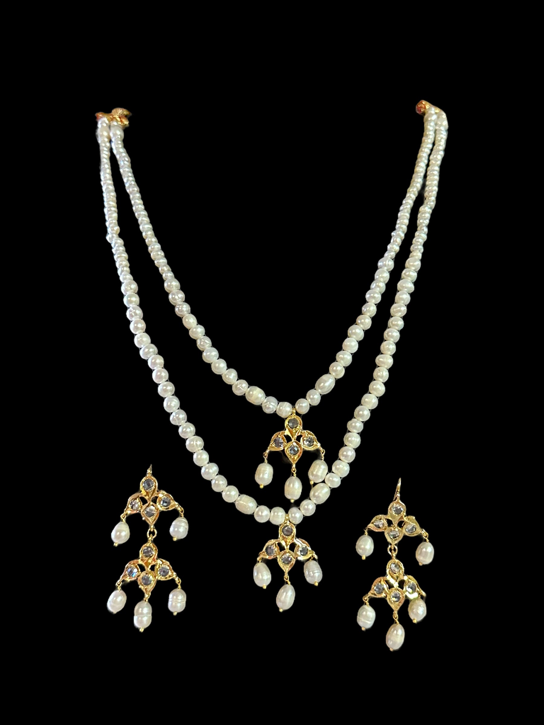 SAT84 Two layered fresh water pearl hyderabadi necklace set / satlada ...