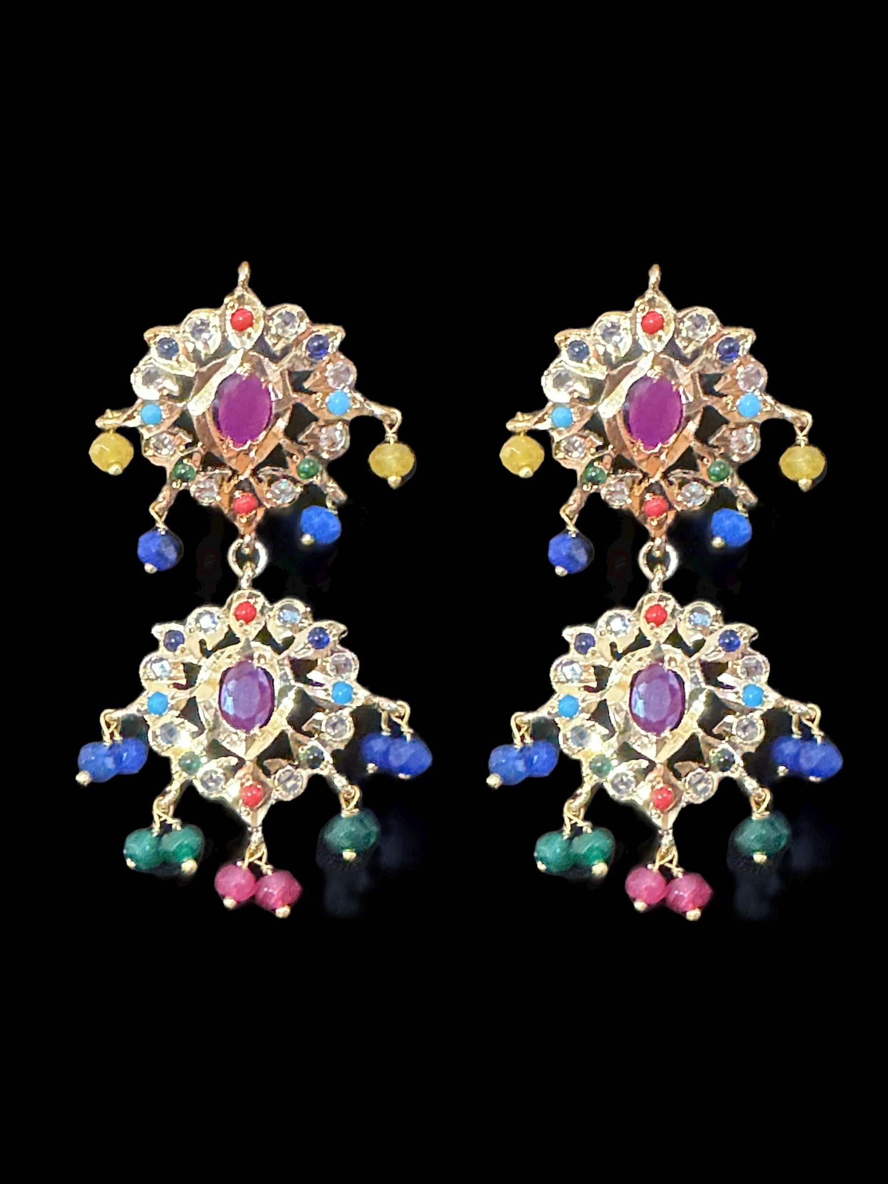 DLN16 Navratan rani haar with earrings ( READY TO SHIP ) – Deccan Jewelry