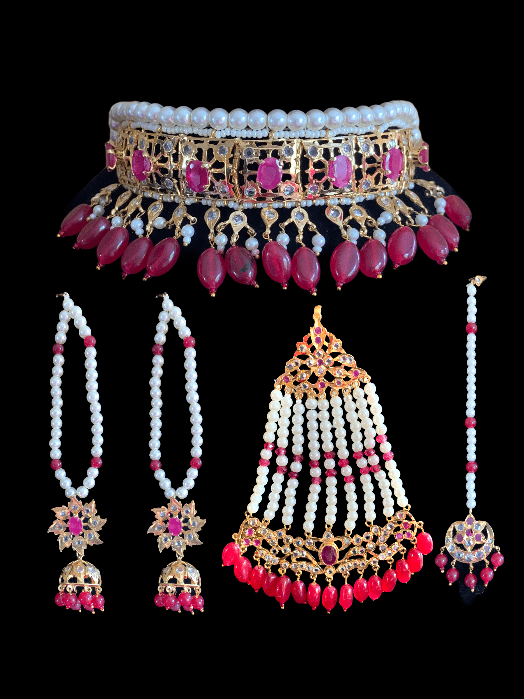 BR53 Jadavi Bridal set in ruby - ruby ( READY TO SHIP) – Deccan Jewelry