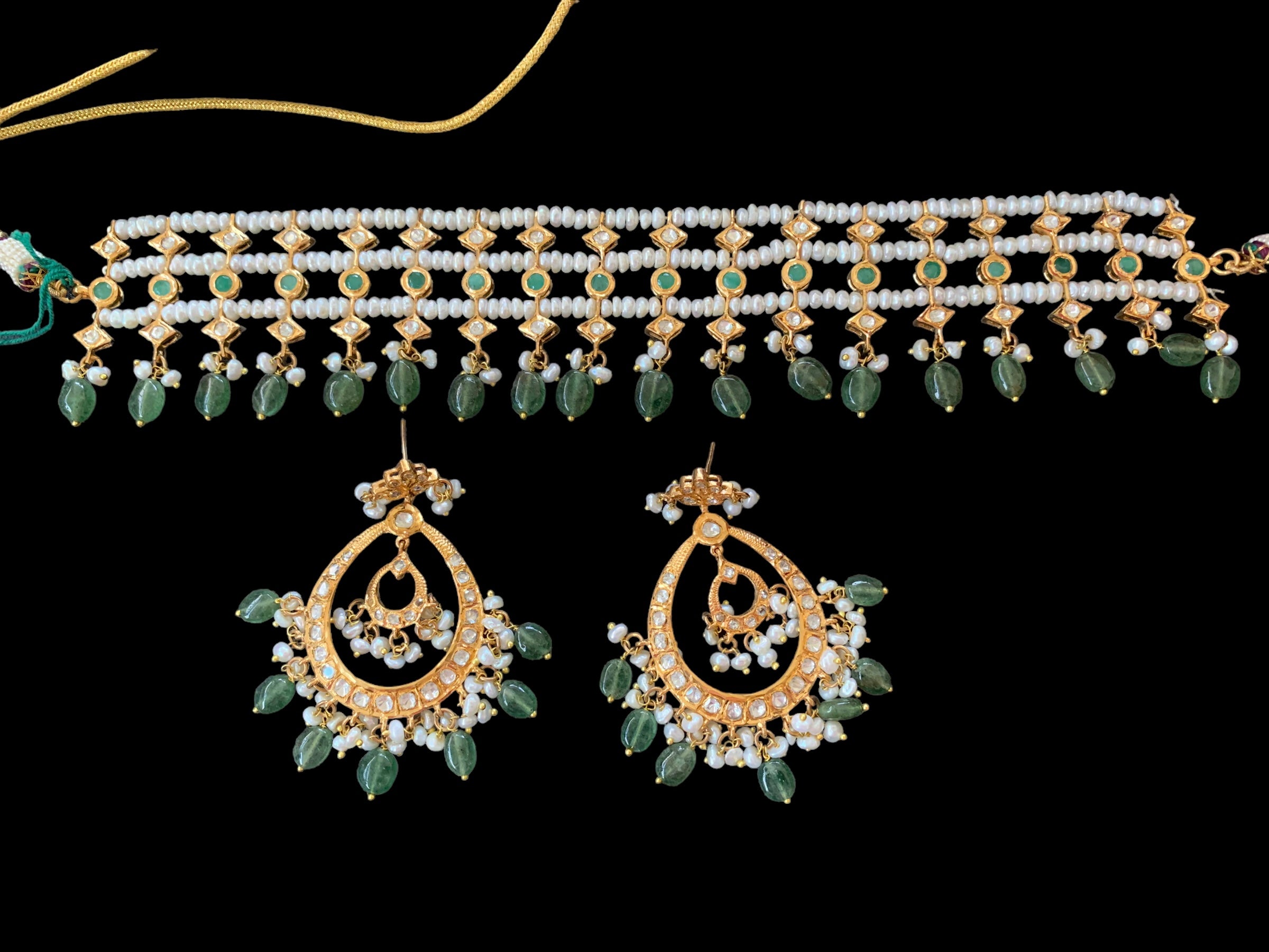 Sidra gold plated choker in emeralds and fresh water pearls ( SHIPS IN ...