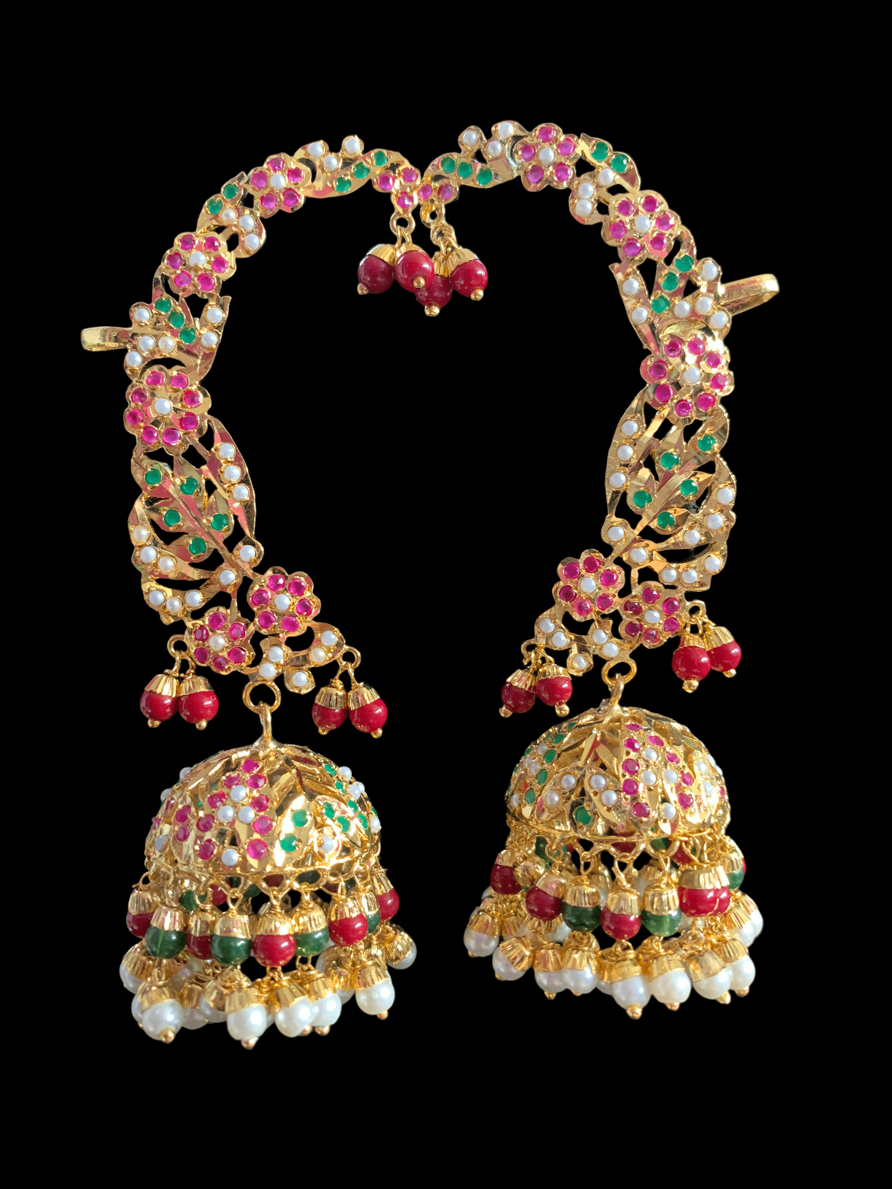 DER317 jadau kaanphool earrings in ruby emerald / multicolor ( READY T ...