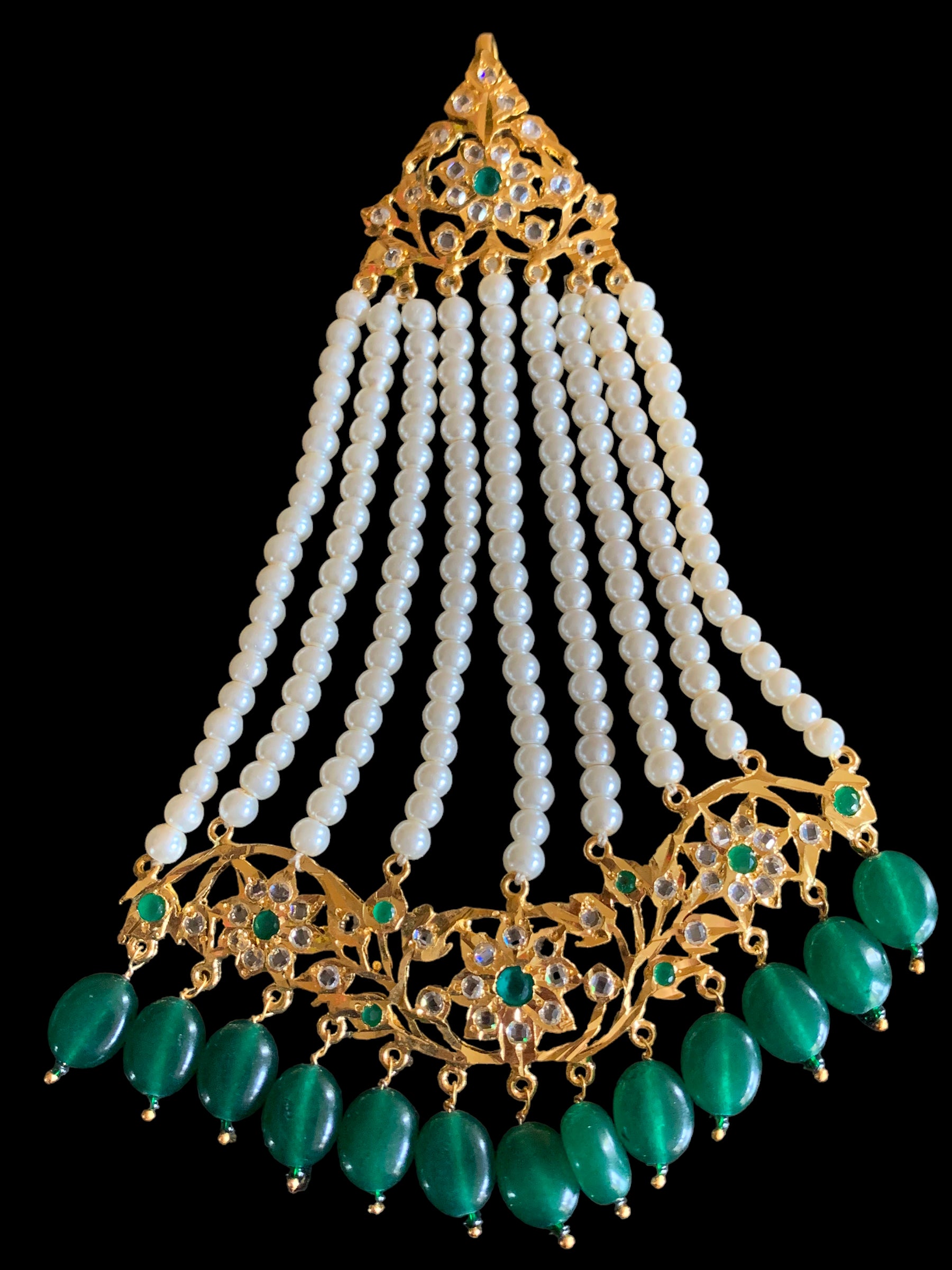 DJHR58 Abira Jhoomar in green beads (SHIPS IN 3 WEEKS ) – Deccan Jewelry