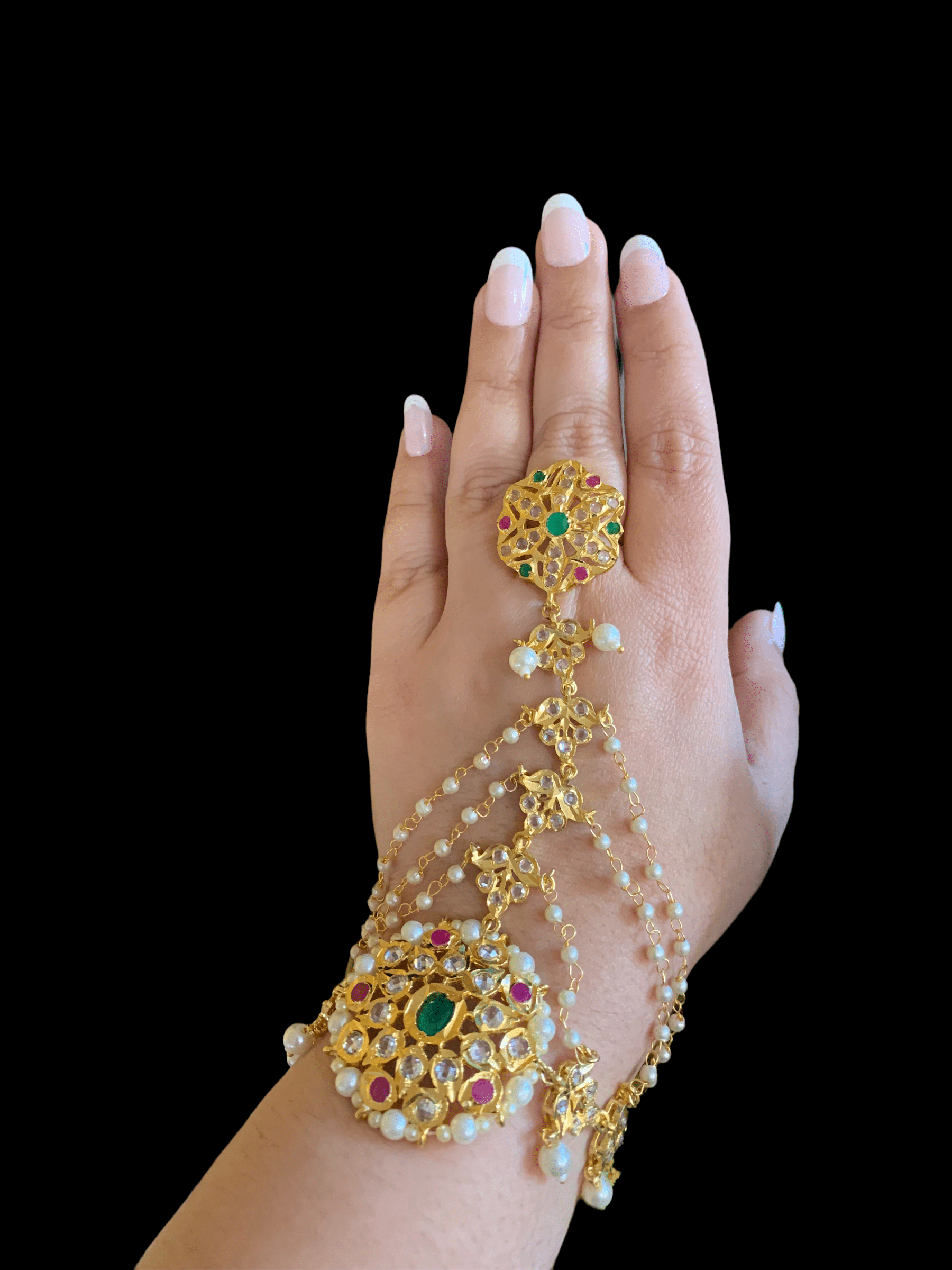 Ronak haathphool -1 pair ( ruby emerald ) (READY TO SHIP ) – Deccan Jewelry