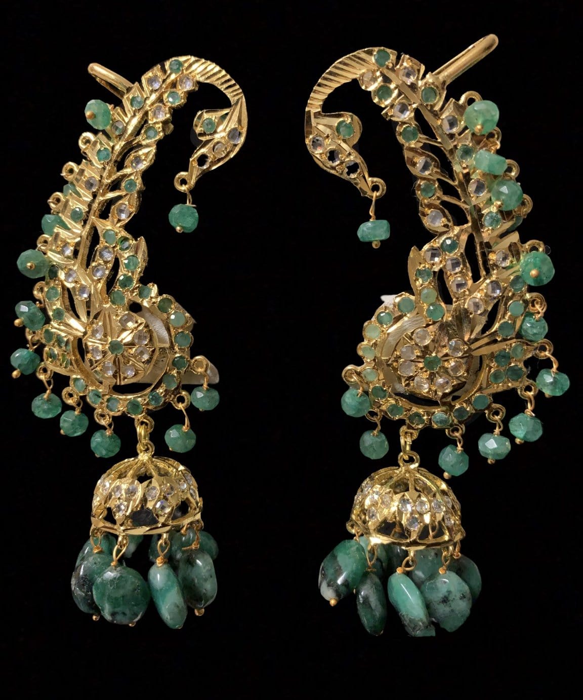 DER222 Kiran kaanphool jhumka in emeralds (READY TO SHIP) – Deccan Jewelry