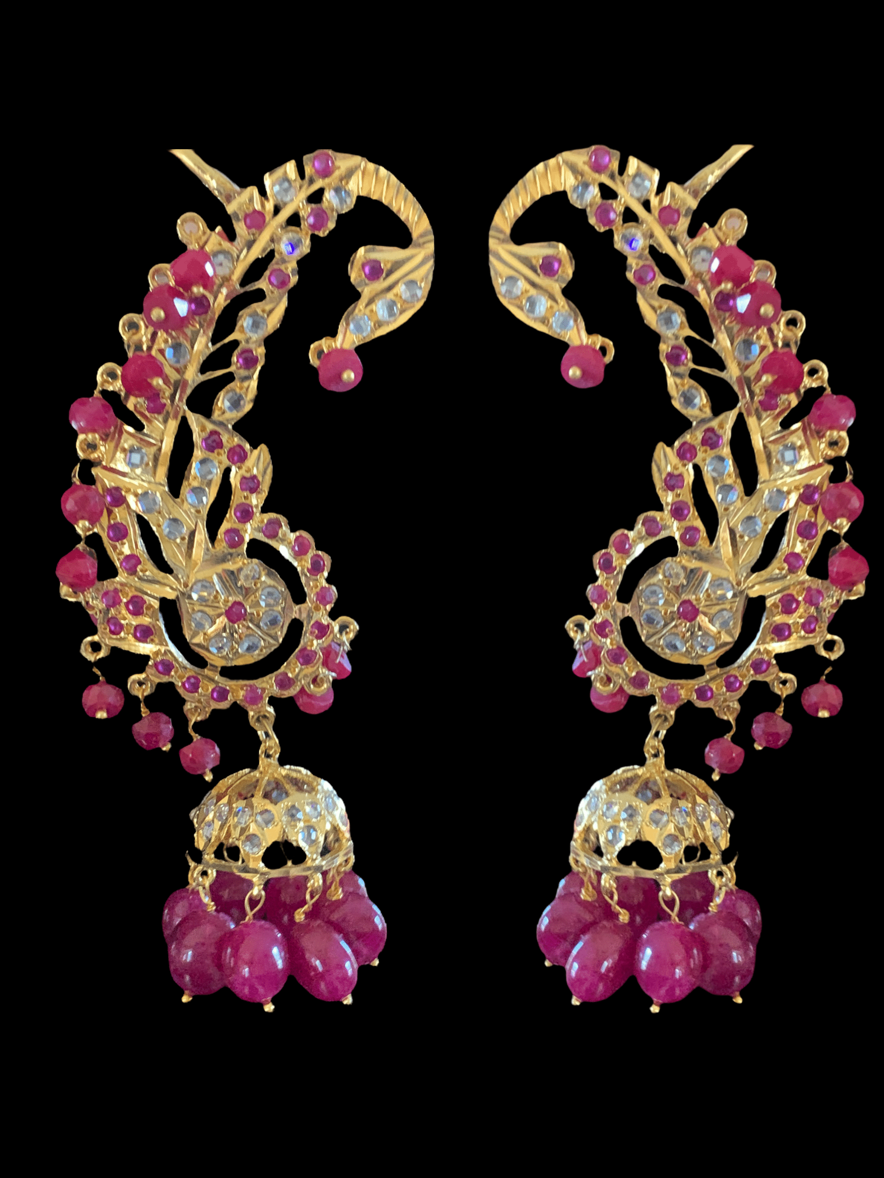 Kiran kaanphool jhumka in rubies (SHIPS IN 4 WEEKS ) – Deccan Jewelry