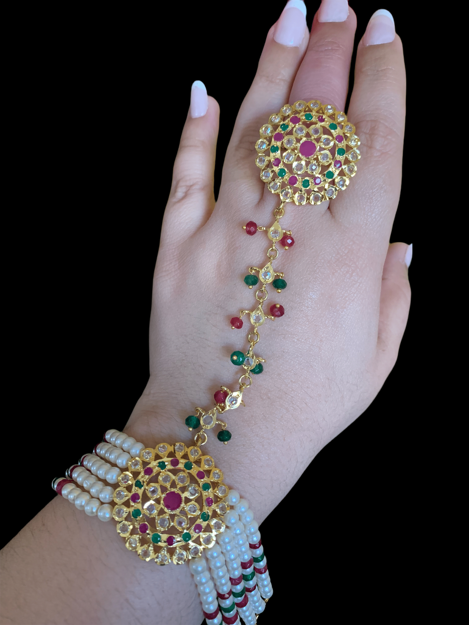 HP15 Trikha haath Phool -ONE PAIR (ruby emerald ) ( READY TO SHIP ...